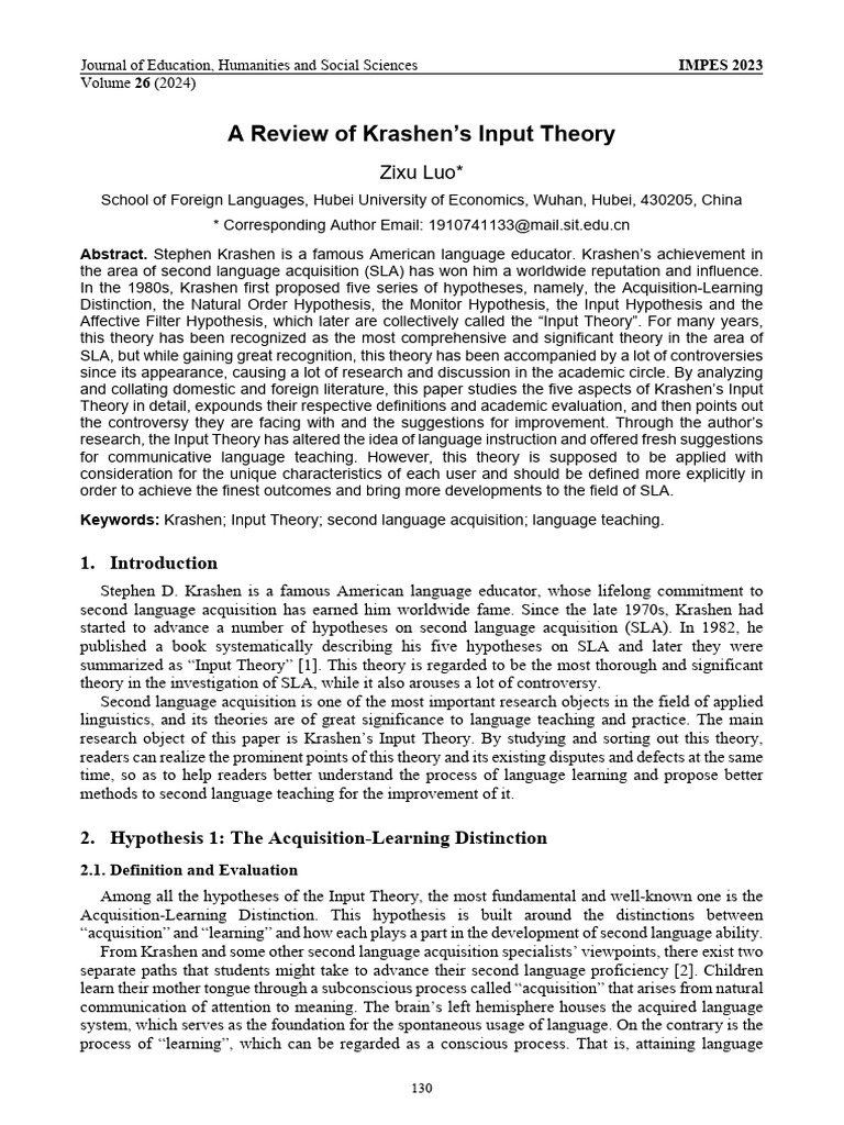 Krashen's Input Theory Review | PDF | Second Language Acquisition ...