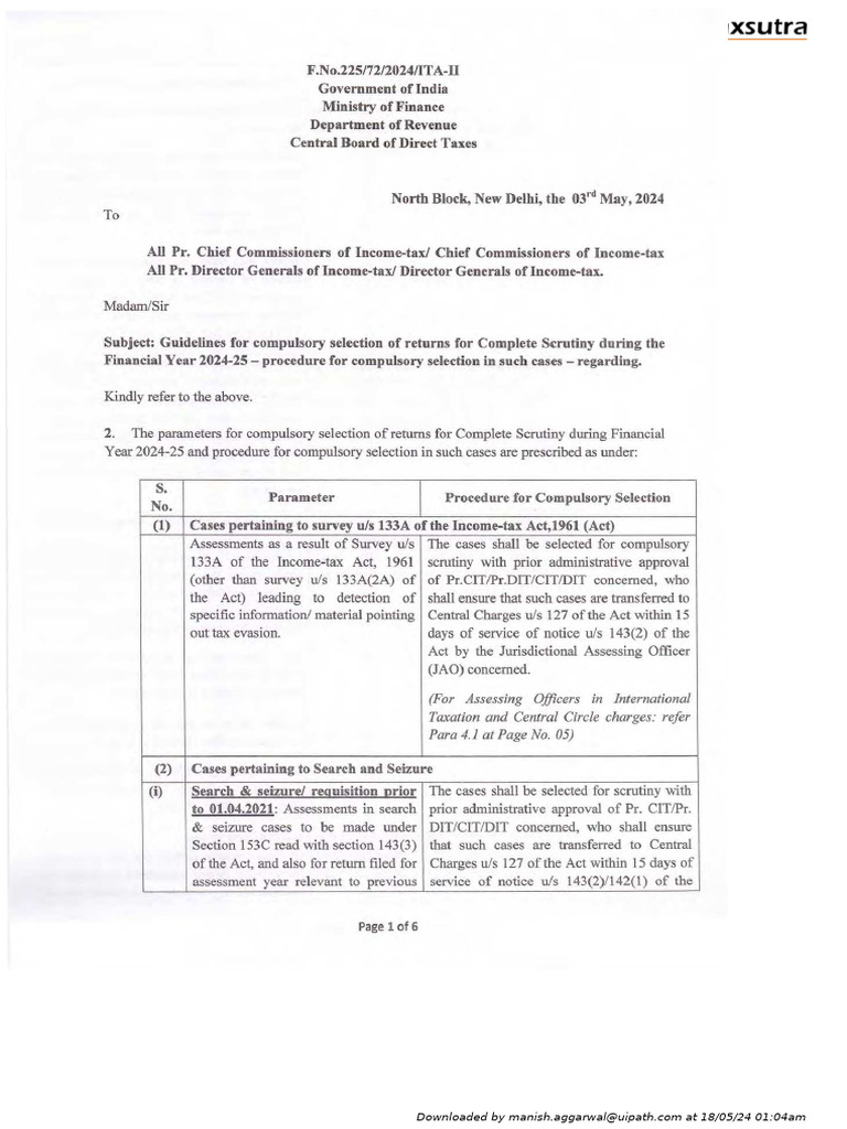 Guidelines For Compulsory Selectionof Returns For Complete Scrutiny ...