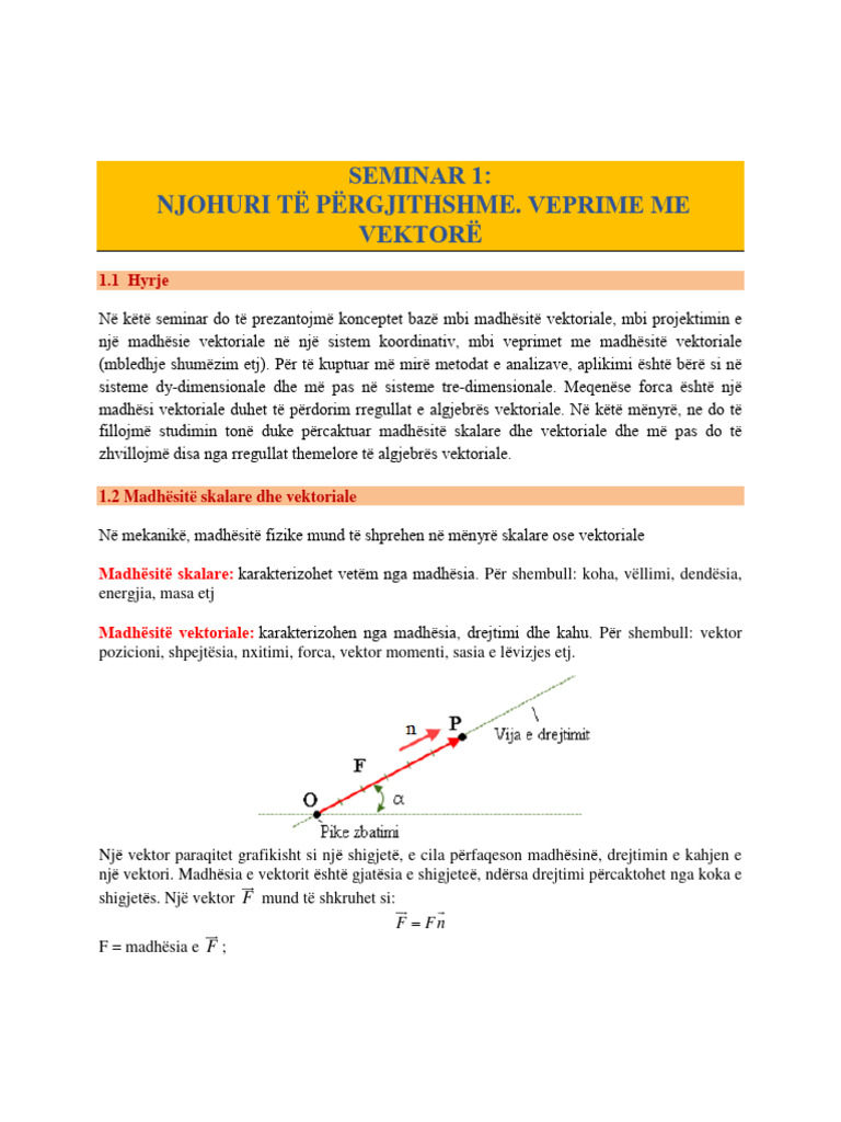 MEKANIKA TEKNIKE - SEMINAR 1-NJOHURI TË PËRGJITHSHME. VEPRIME ME ...