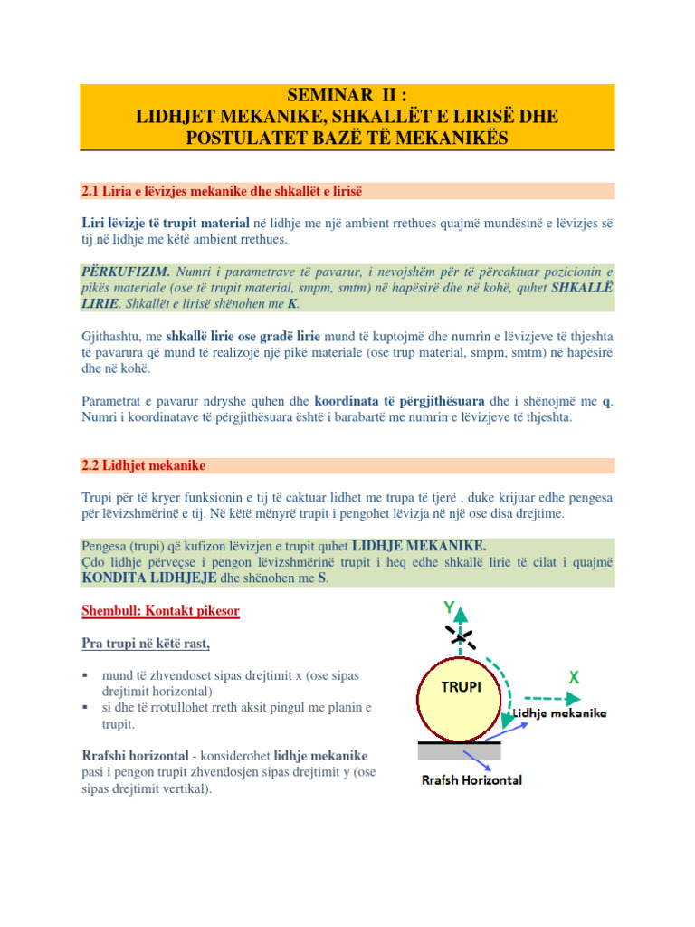 MEKANIKA TEKNIKE - SEMINAR 2-Shkallet e Lirise, Lidhjet Mekanike ...