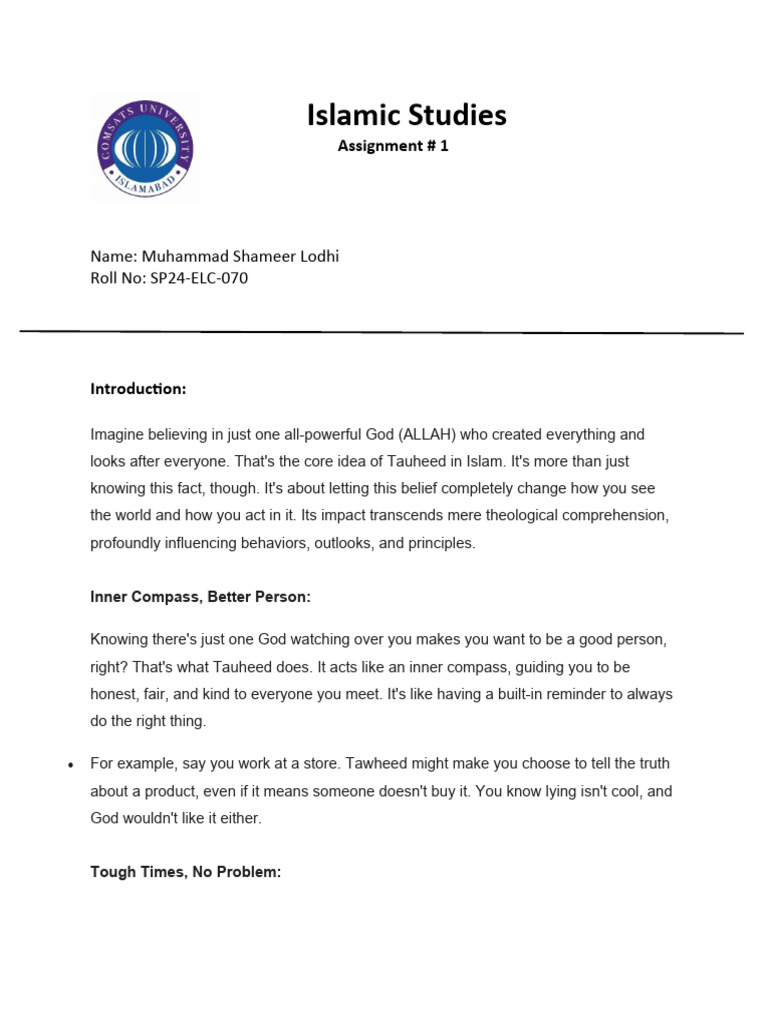 Assignment # 1 | PDF | Tawhid | God In Islam