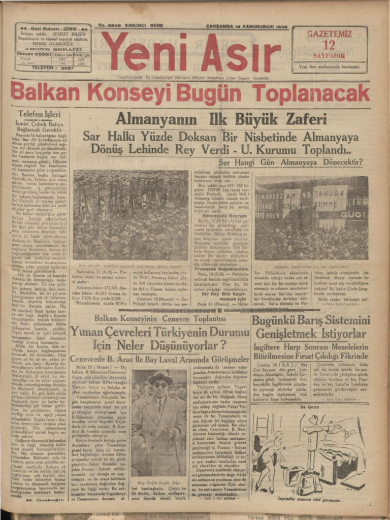 Yeni Asir 1935 Kanunusani 16 | PDF