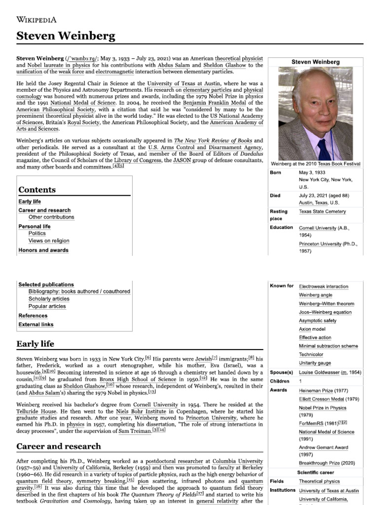 Stephen Weinberg Biography | PDF