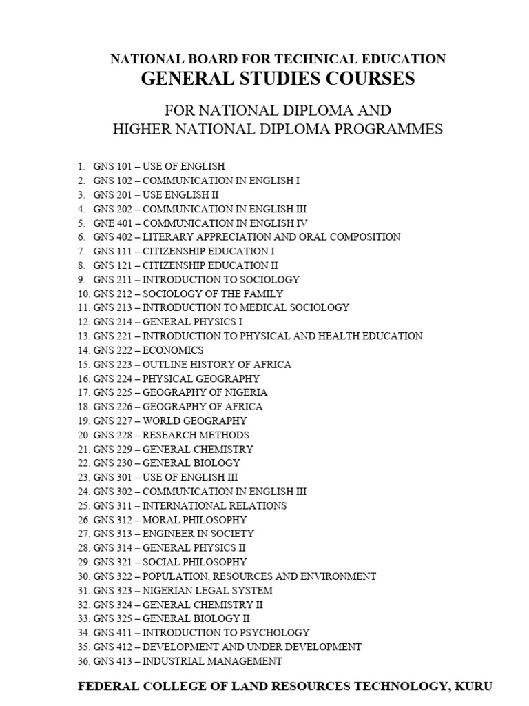 GNS NBTE Courses | PDF