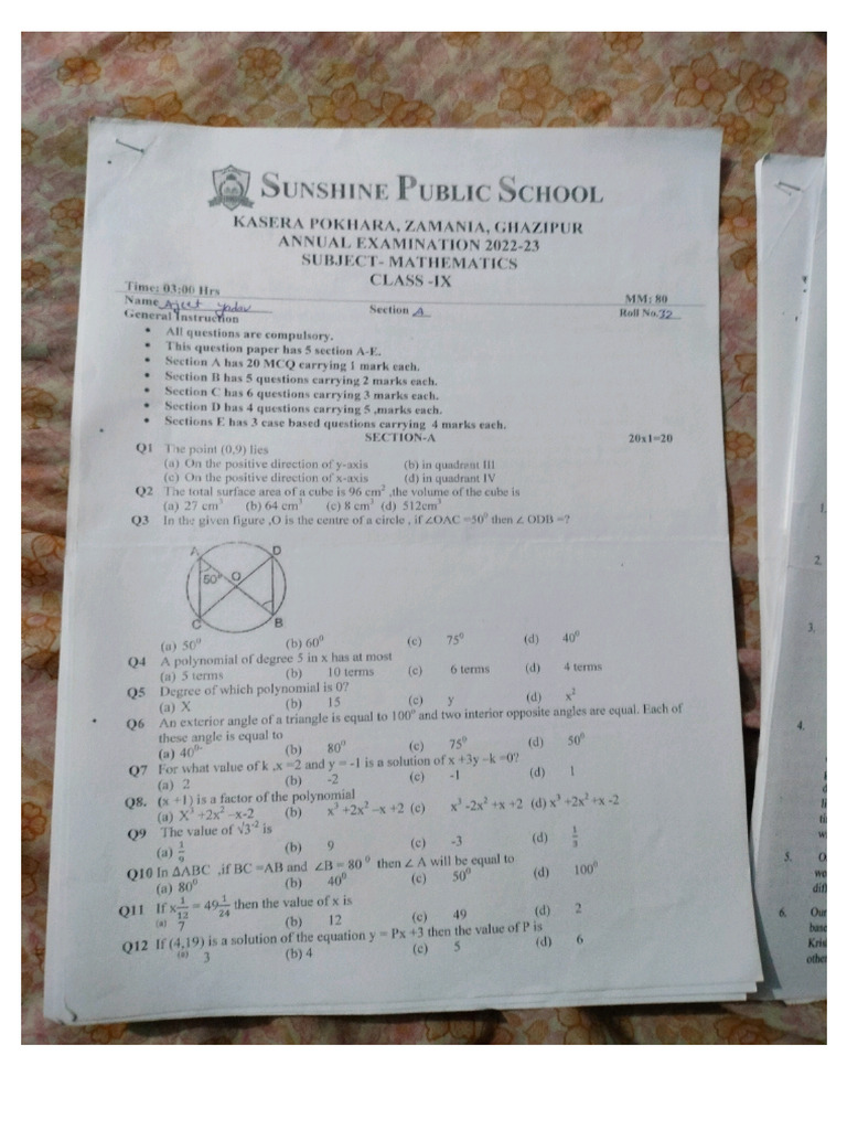 Maths - PYQs (Annual Exam) - Class9th - 2022-23 | PDF
