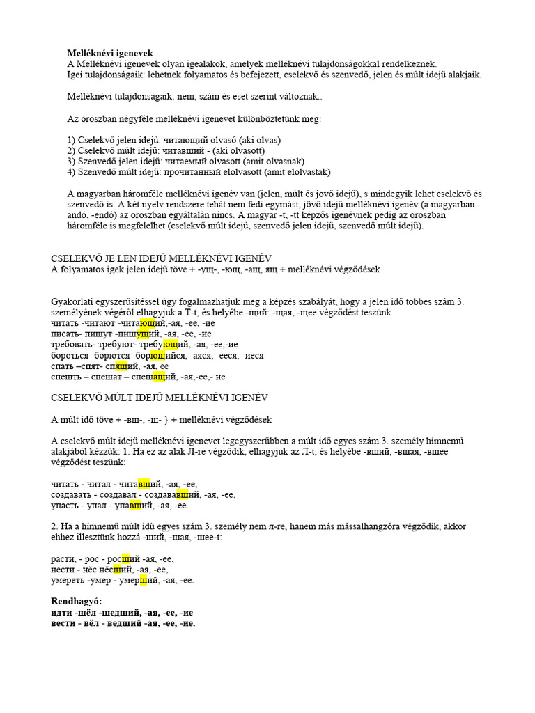 Melléknévi Igenevek+ Feladatok | PDF