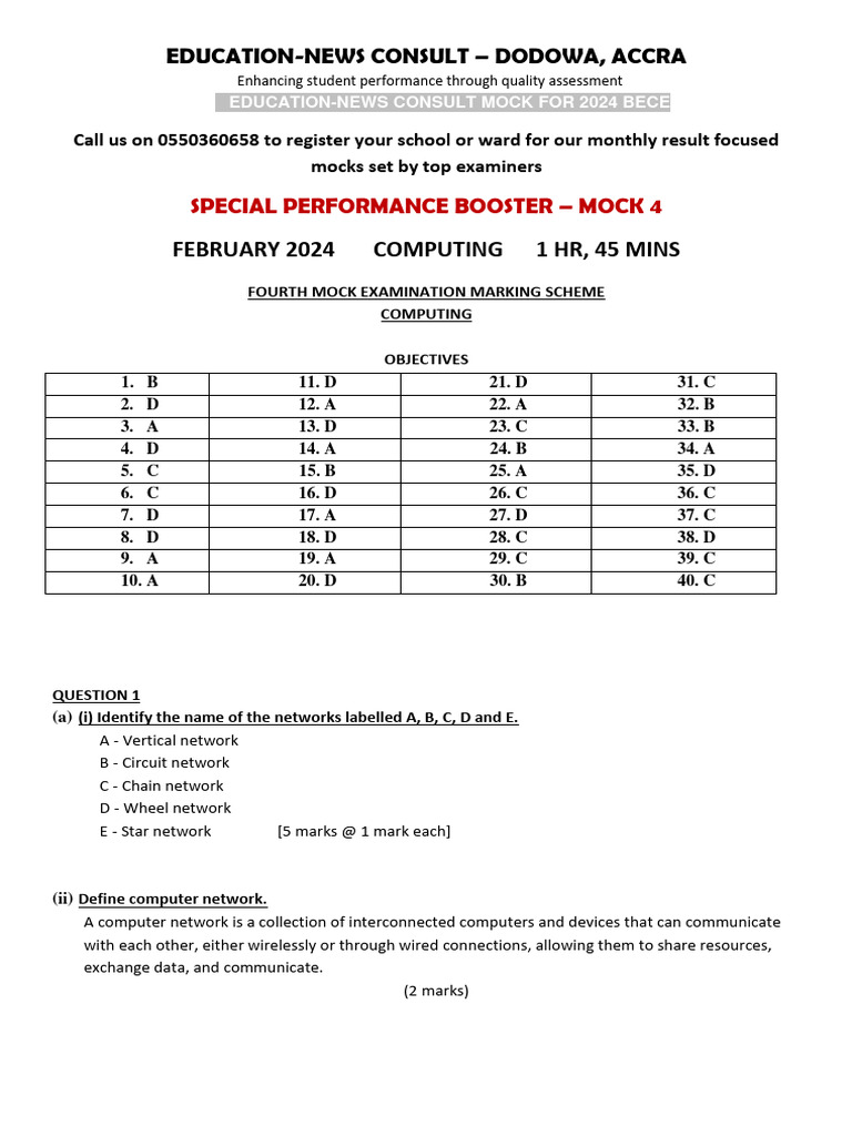 4TH B 9 Computing Mock Marking Scheme | PDF | Educational Technology | Laptop