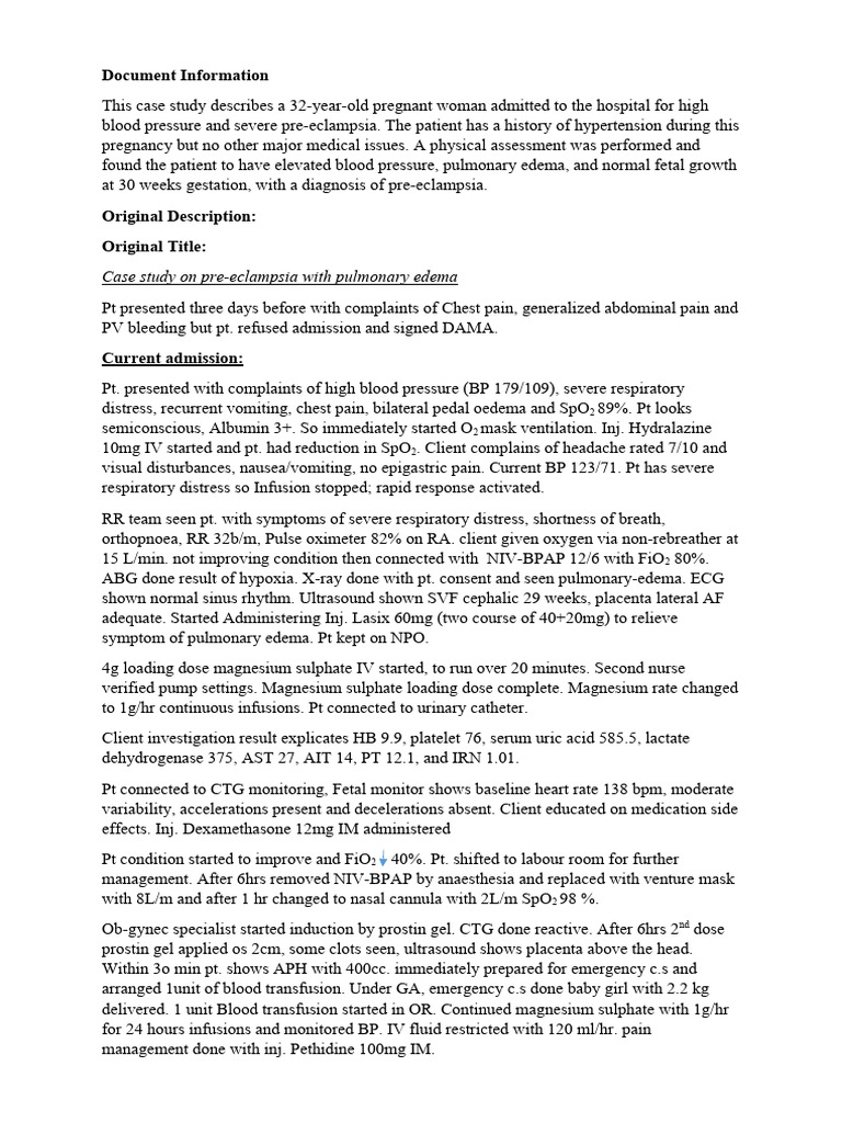 case study on pre-eclampsia | PDF | Intravenous Therapy | Clinical Medicine