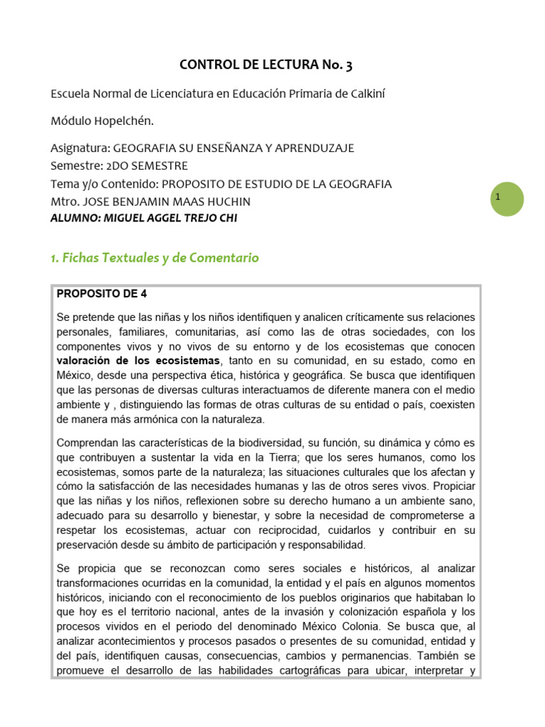 CONTROL DE LECTURA No 3 ESC. NORMAL UNIDAD M¿2M | PDF | Biodiversidad ...