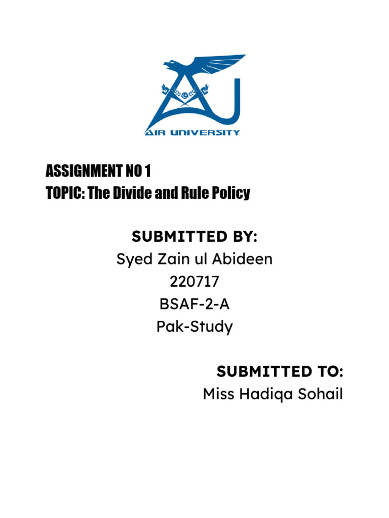 Pak Study Assignment No 1 | PDF