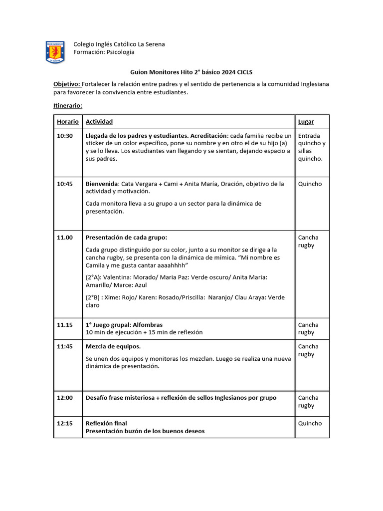 Guión Monitores Hito 2° Básico | PDF