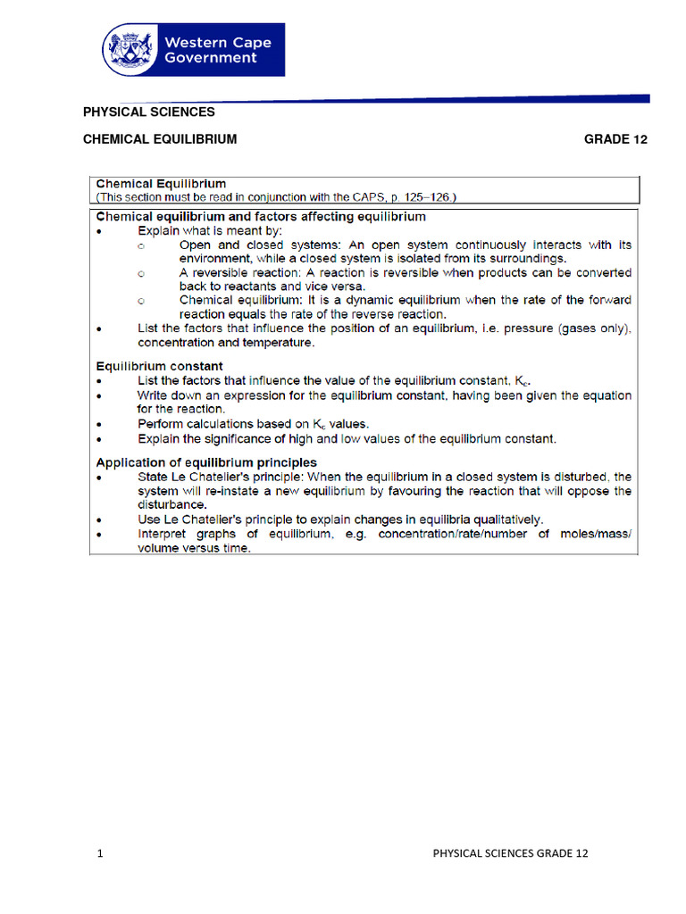JIT Grade 12 Chemical Equilibrium Learner Notes | PDF | Chemical ...