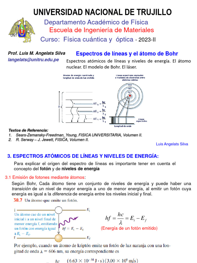 Semana 12-Espectros de Líneas Yl Átomo de Bohr-2023-II | Descargar ...