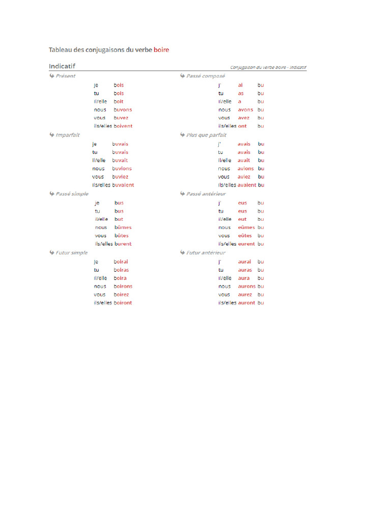 Verbe Boire À L'indicatif | PDF