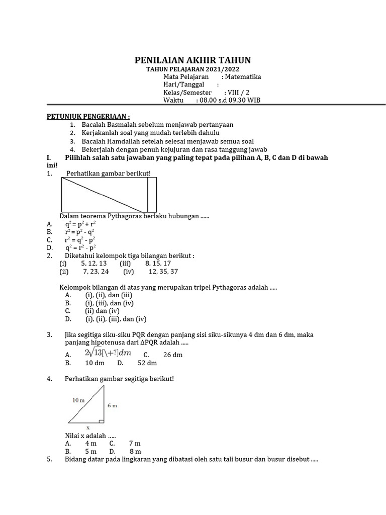 Contoh Soal MM-2 Kelas VIII | PDF