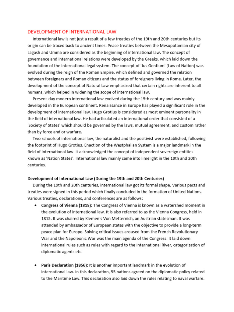 Development of International Law | PDF | International Law | Treaty