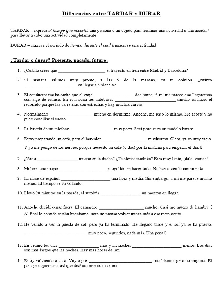 Diferencias entre Tardar y Durar | PDF