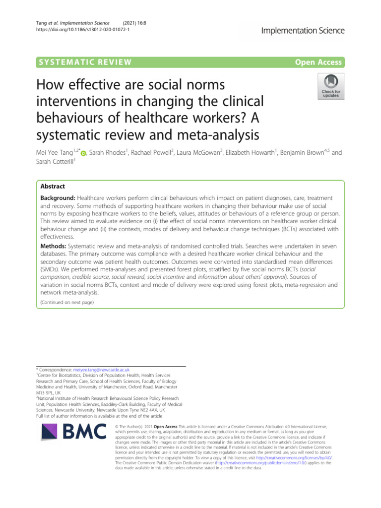How Effective Are Social Norms Interventions in Changing The Clinical Behaviours of Healthcare ...