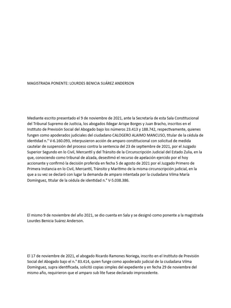 Amparo Constitucional de Calogero Alaimo | PDF | Sentencia (ley ...