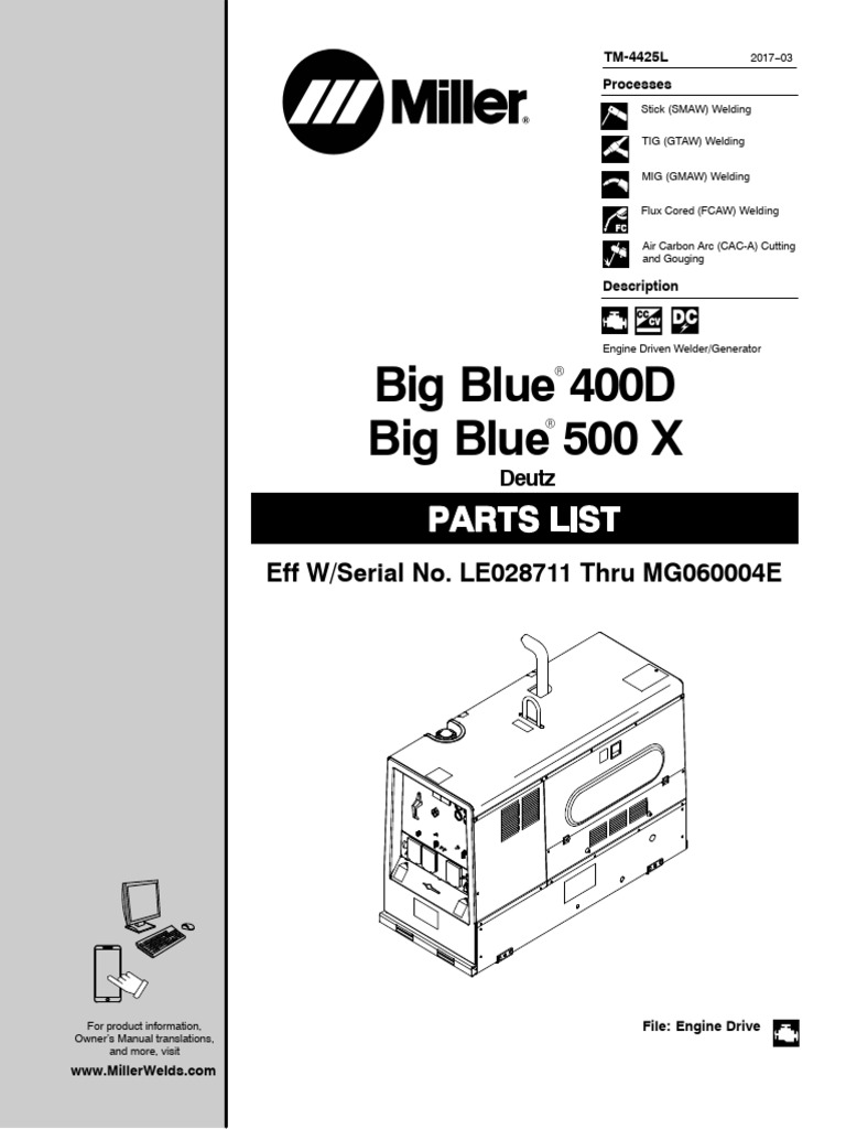 Big Blue 400D Service Manual | PDF | Mechanical Engineering | Electricity