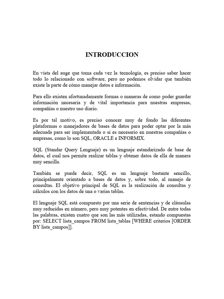 Historia SQL | PDF | SQL | Datos