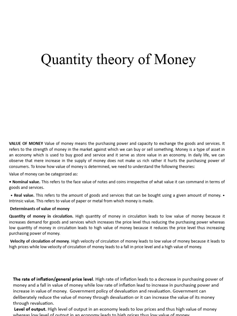 Quantity Theory of Money | PDF | Money | Supply (Economics)