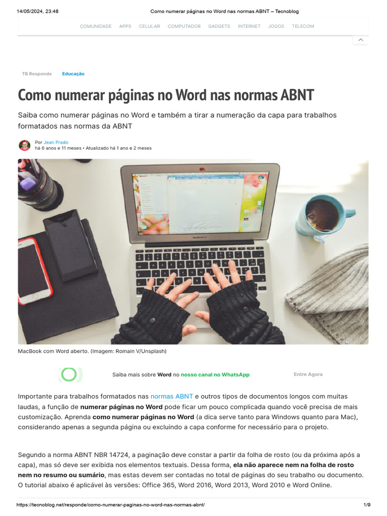 Como Numerar Páginas No Word Nas Normas ABNT - Tecnoblog | Download grátis PDF | Informática ...