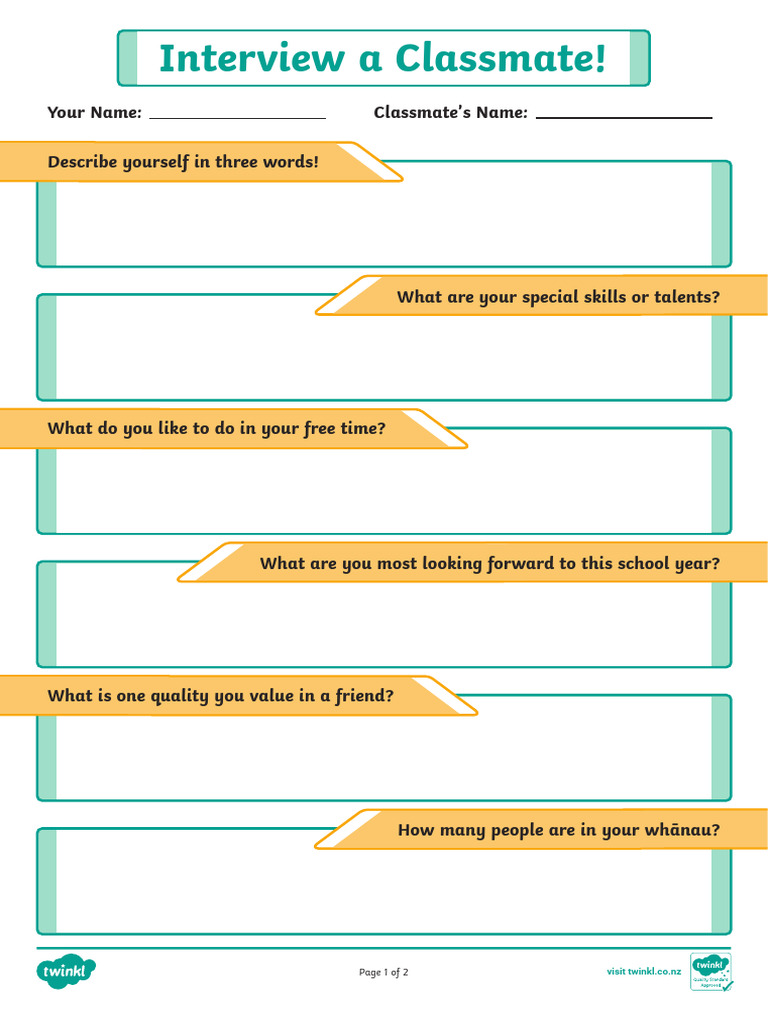 Classmate Interview Icebreaker Questions | PDF | Language Arts ...