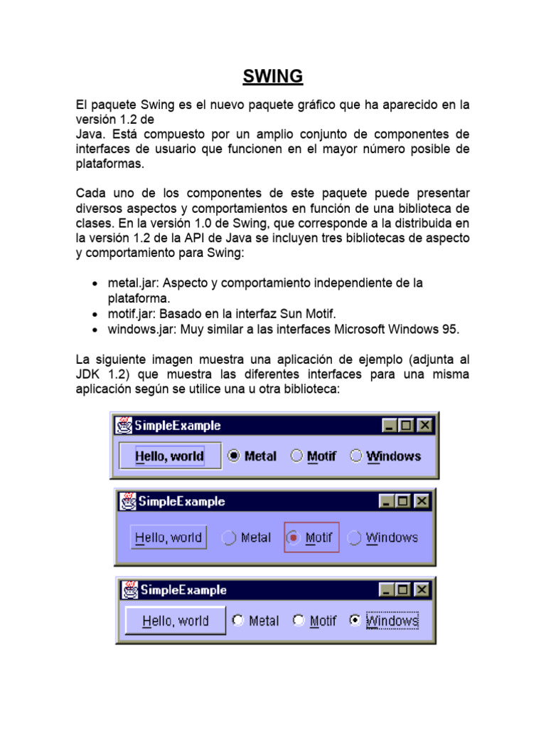 SWING | PDF | Java (lenguaje de programación) | Interfaces gráficas de usuario