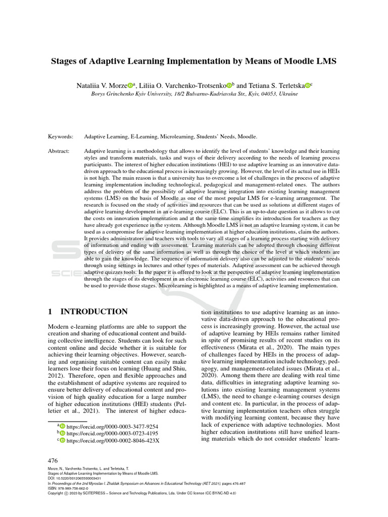 Citation 1 - Stages of Adaptive Learning Implementation by Means of ...