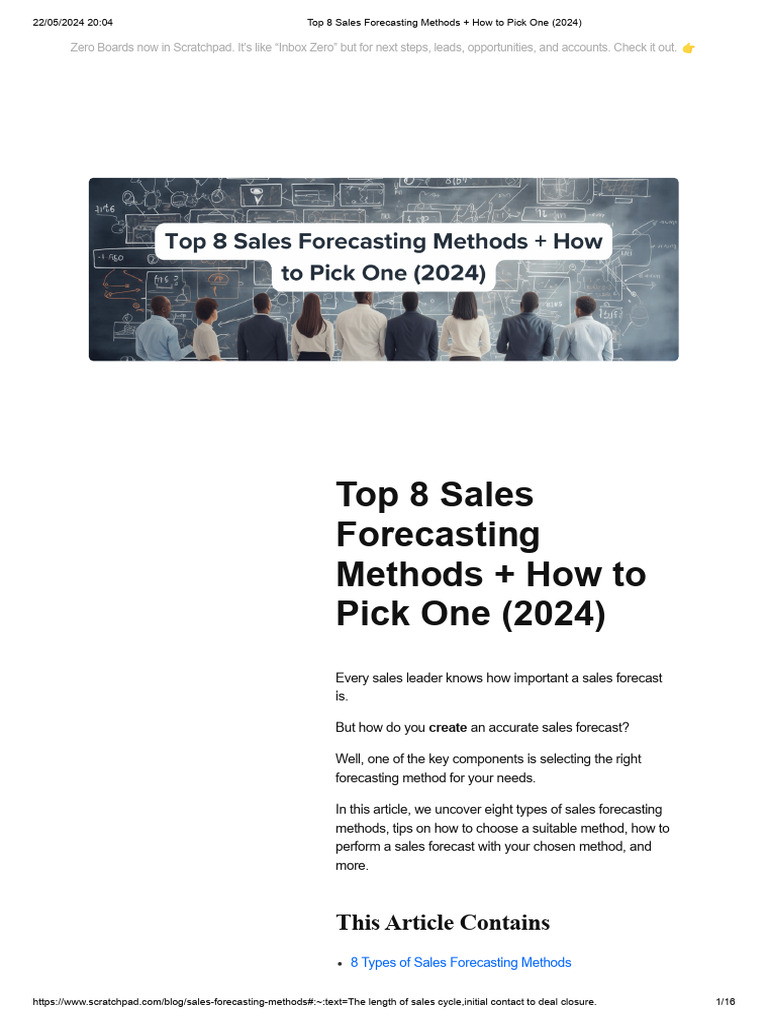 Top 8 Sales Forecasting Methods How To Pick One 2024 Pdf