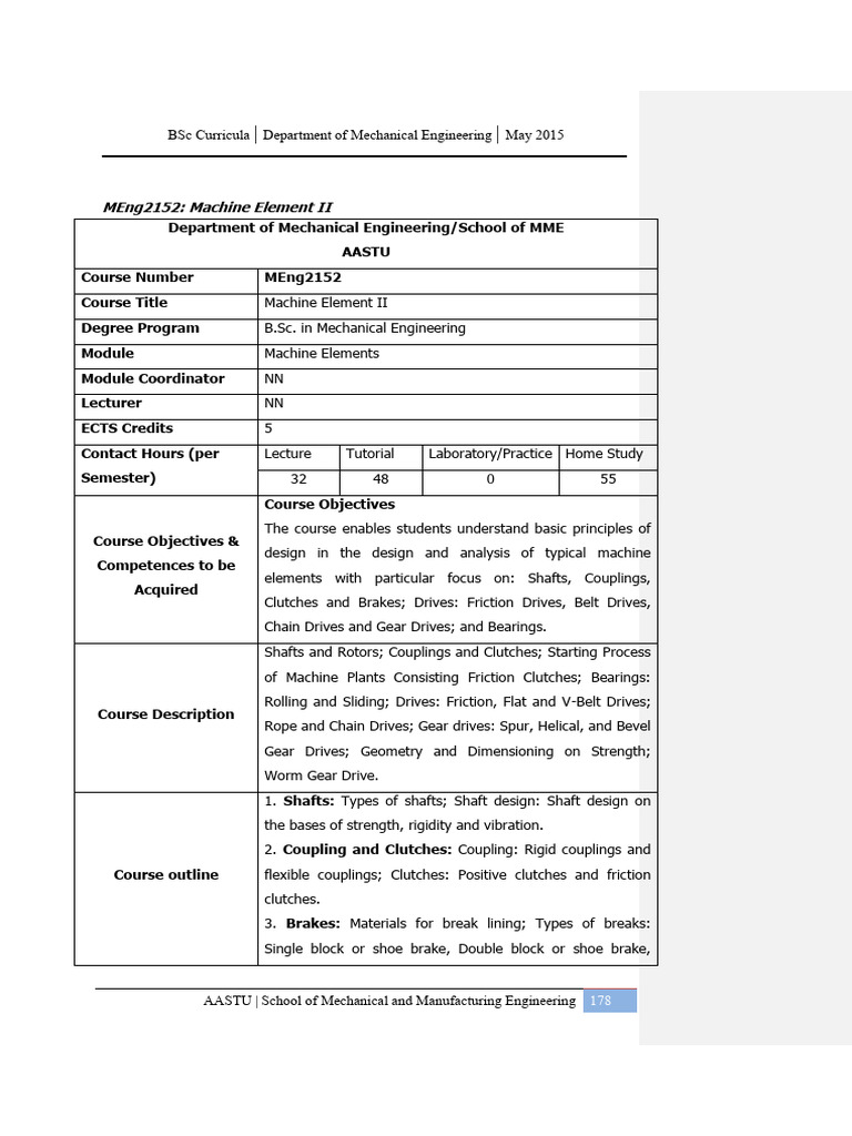 Course outline | Download Free PDF | Gear | Belt (Mechanical)