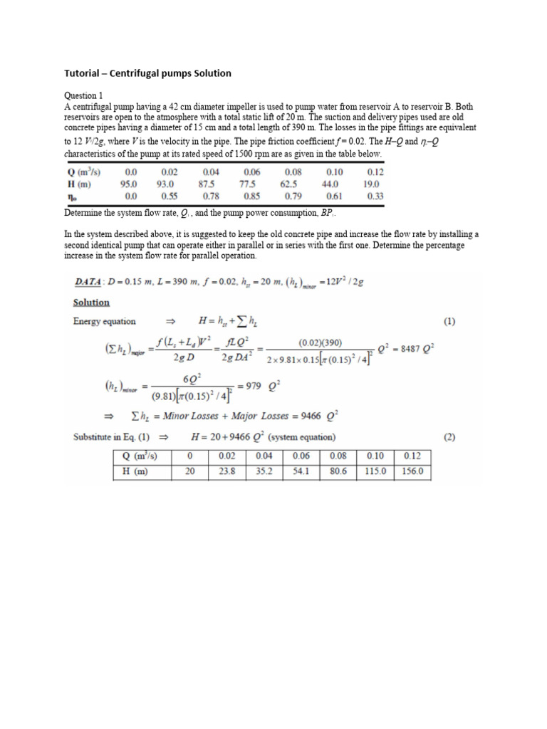 Tutorial Centrifugal Pumps 2 Solution PDF | PDF | Pump | Flow Measurement