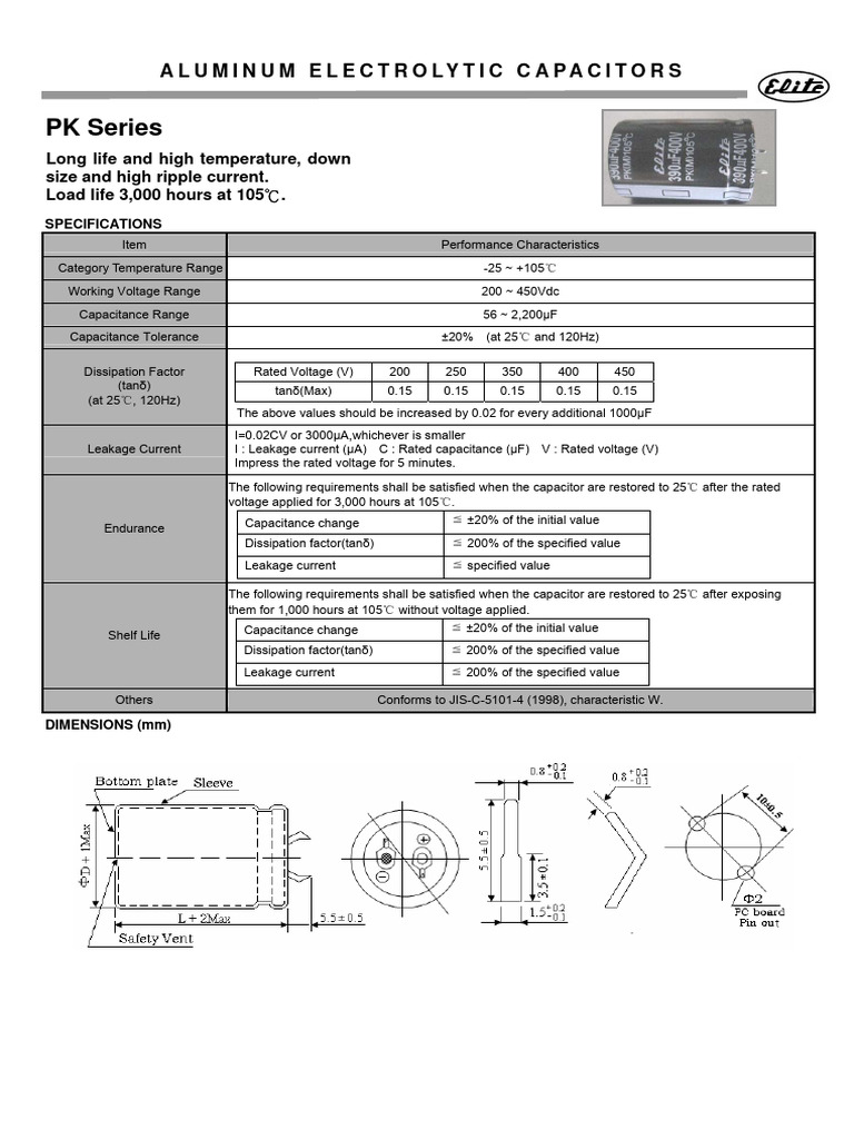 Aluminum Electrolytic Capacitors Specs | PDF | Capacitor | Capacitance
