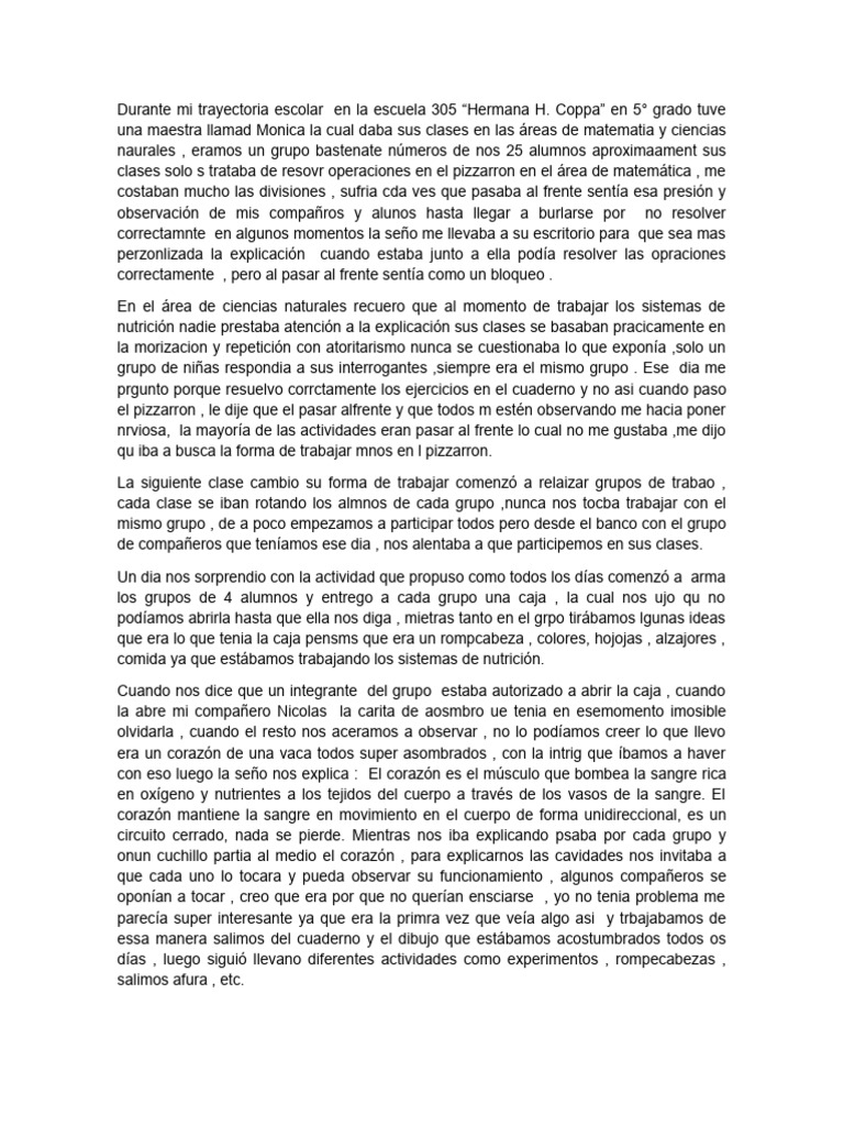 Durante Mi Trayectoria Escolar en La Escuela 305 | PDF | Corazón