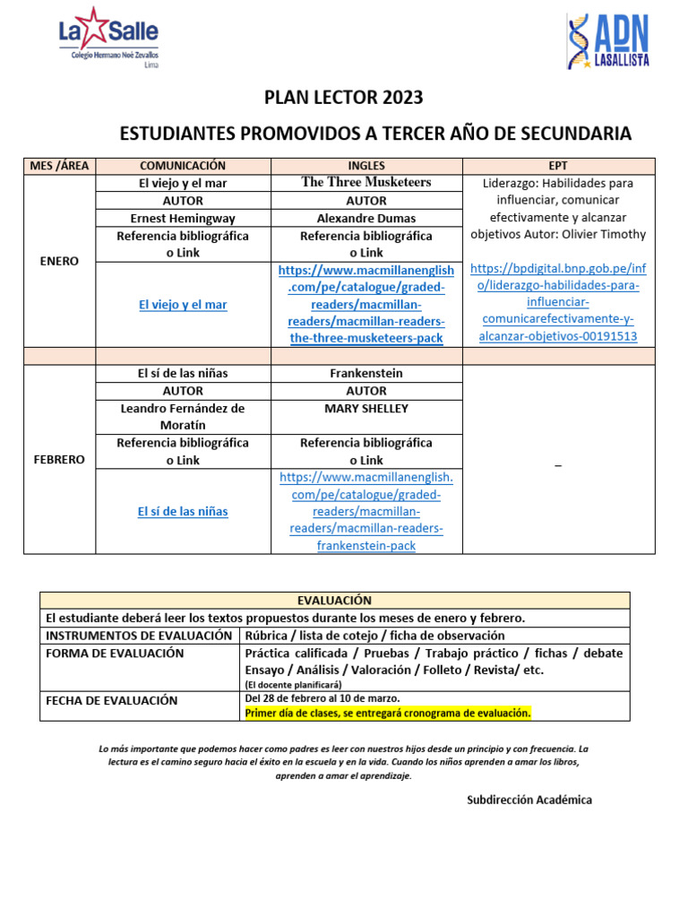 PLAN LECTOR 3° S | PDF | Evaluación | Aprendizaje