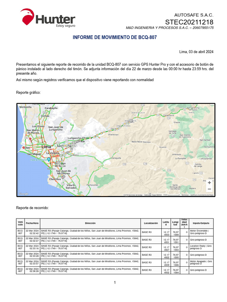 Informe de Movimiento BCQ-807 | PDF
