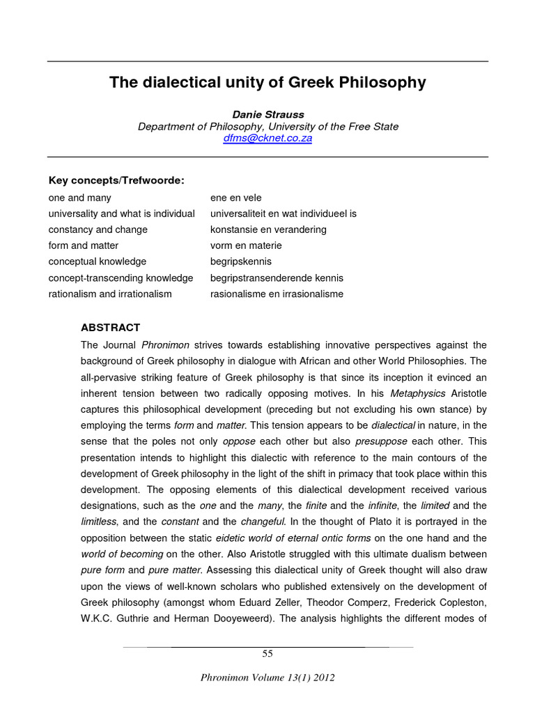 The Dialectical Unity of Greek Philosoph | PDF | Plato | Space