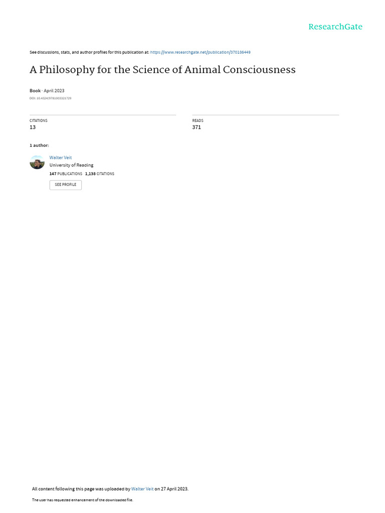 A Philosophy For The Science of Animal Consciousne | PDF ...