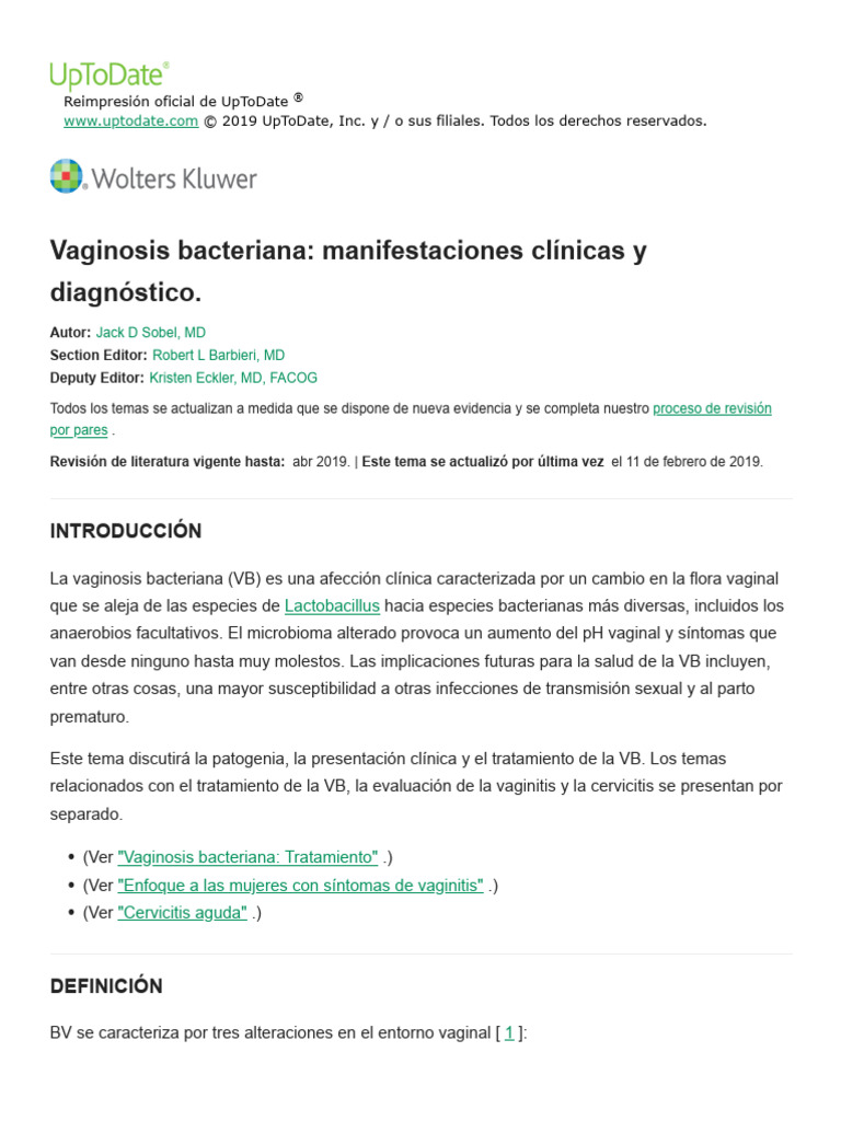 Bacterial Vaginosis - Clinical Manifestations and Diagnosis - UpToDate | PDF | Diagnostico ...