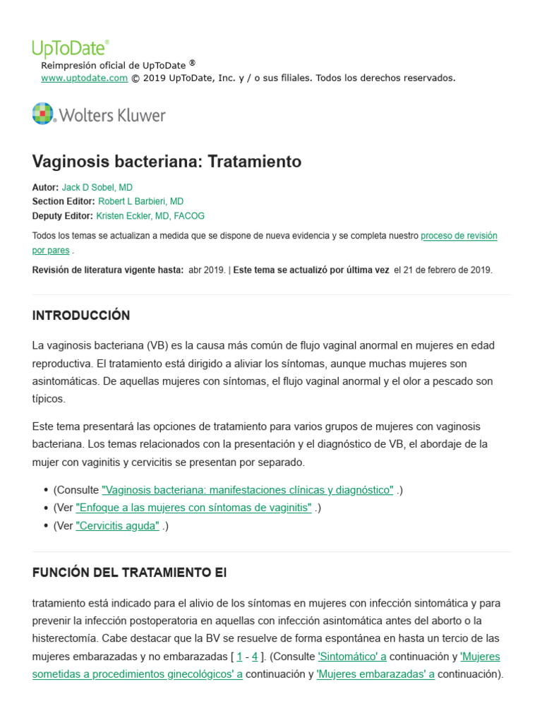 Bacterial Vaginosis - Treatment - UpToDate | PDF | Terapia | Parto ...