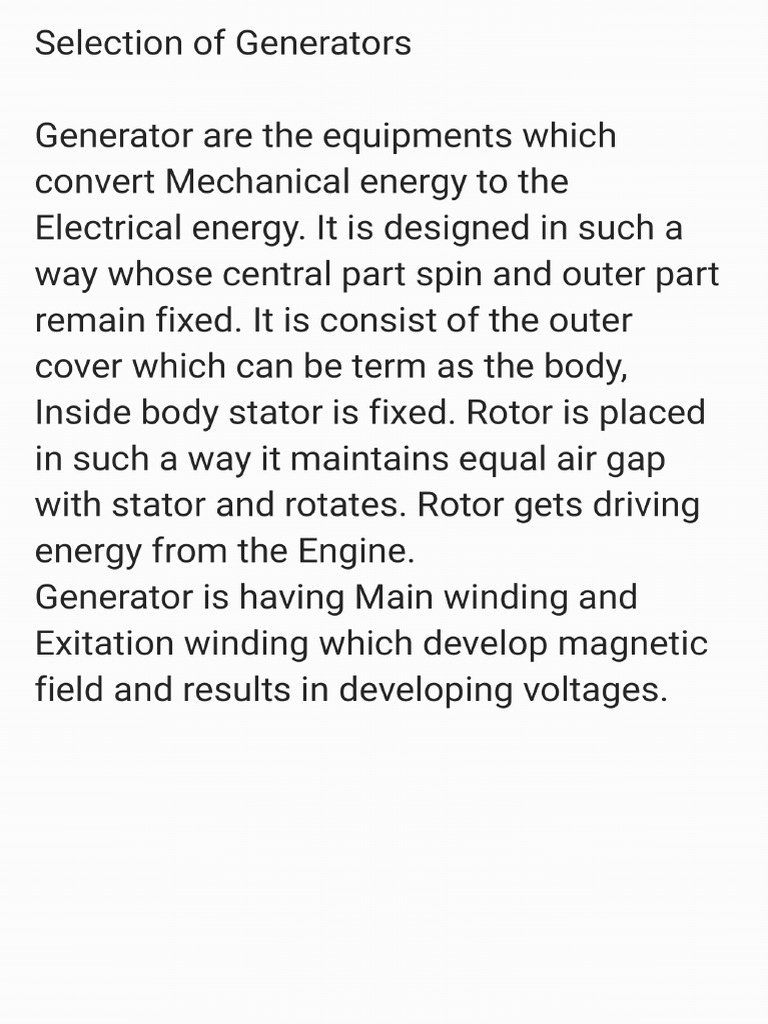 Selection of Generator | PDF