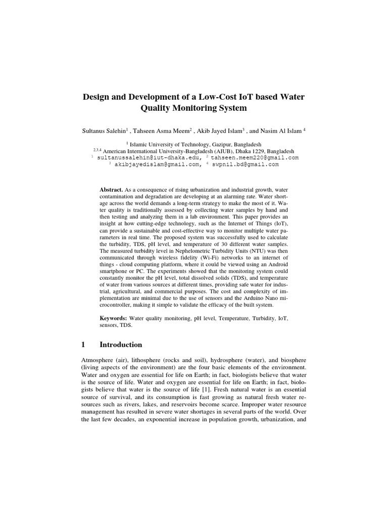 Design and Development of A Low-Cost IoT Based Water Quality Monitoring ...