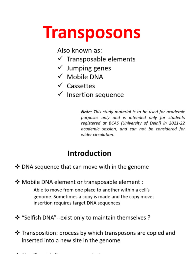 Lecture slide_Transposable elements | Download Free PDF | Transposable Element | Genome