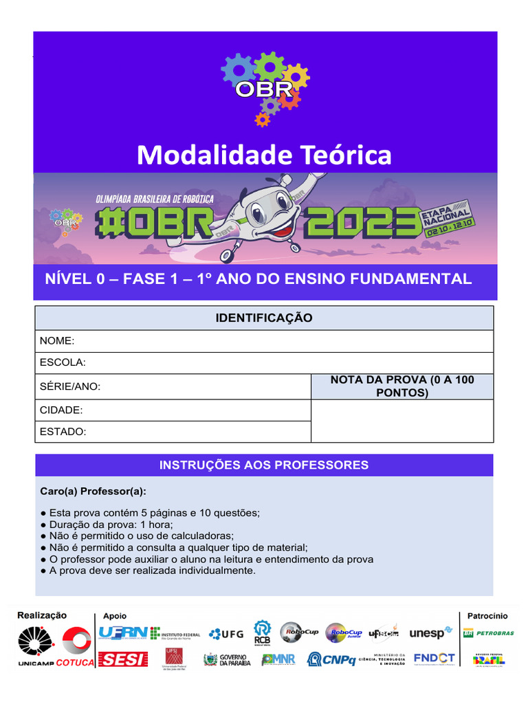 Prova de Robótica para Ensino Fundamental | PDF | Robô | Robótica