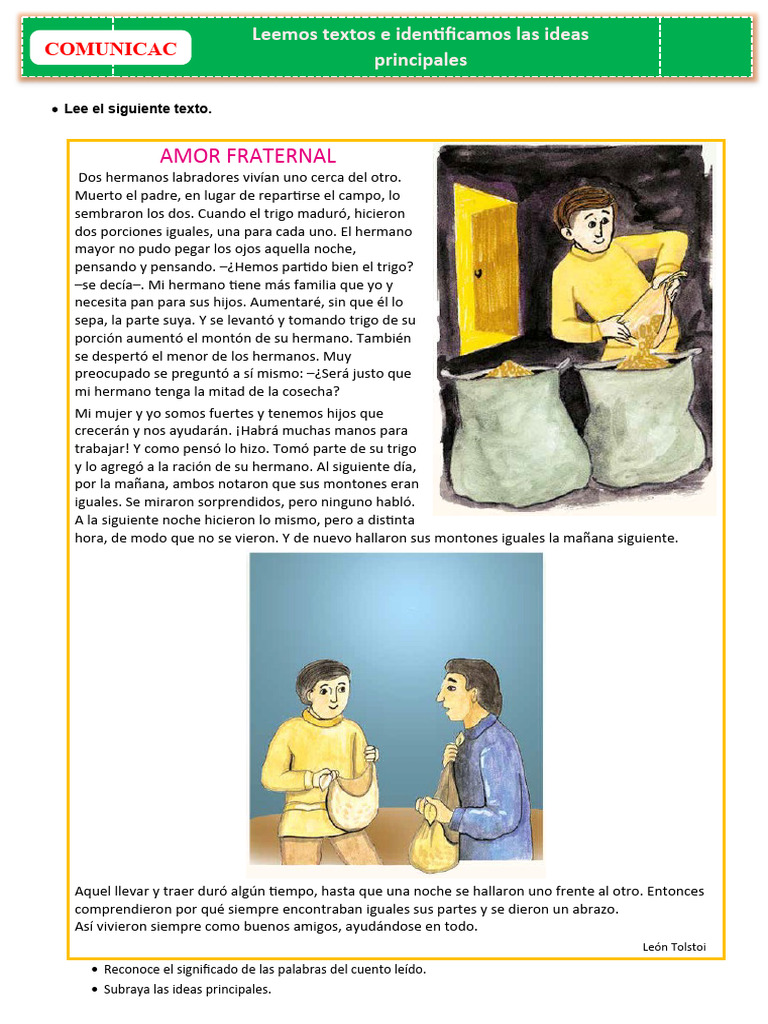 D3 A2 FICHA COM. Leemos Textos e Identificamos Las Ideas Principales ...