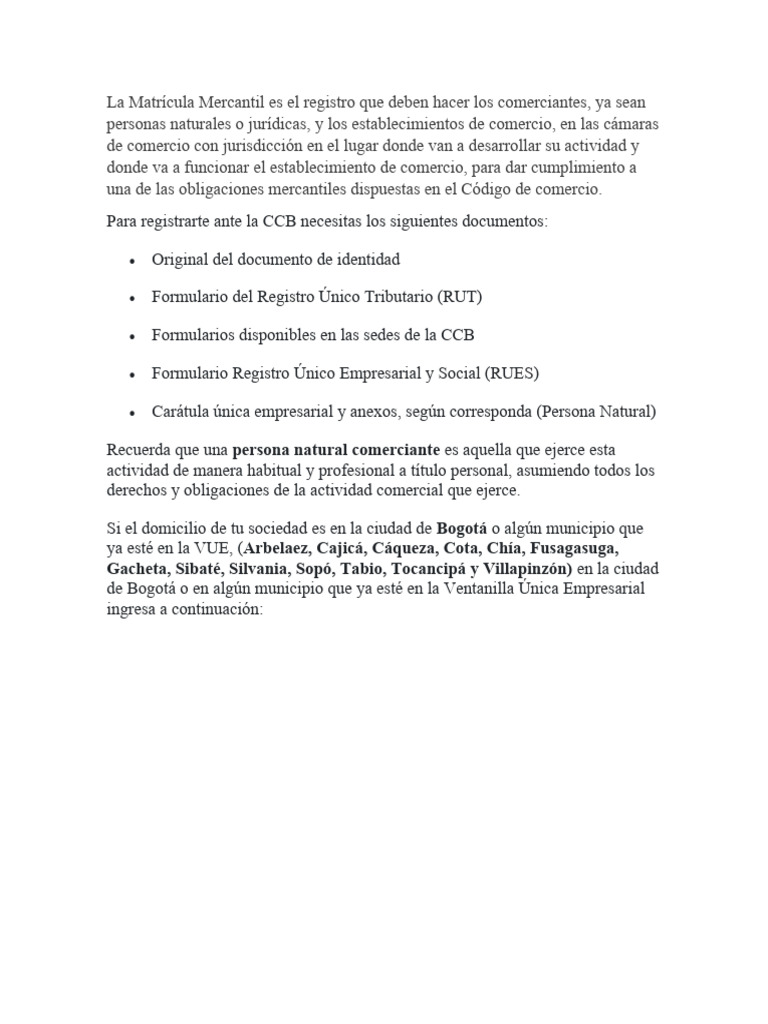 Guía de Matrícula Mercantil CCB | PDF