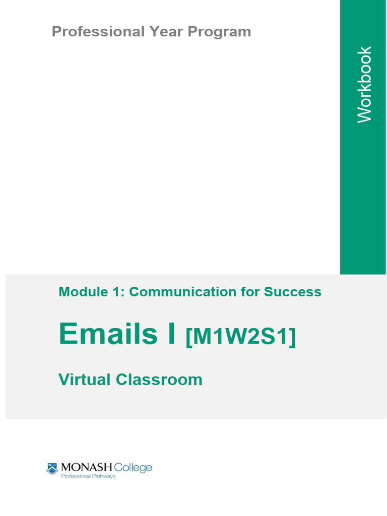 VC - M1W2S1 Workbook - Emails I v1.0 | PDF | Learning | Communication