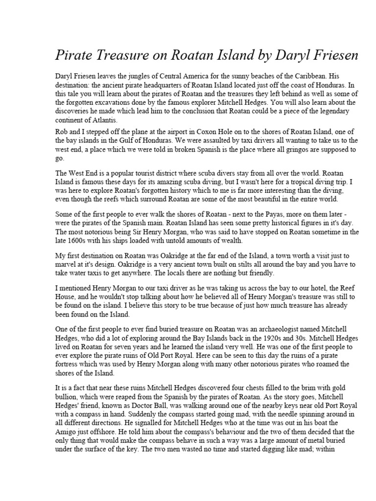 Pirate Treasure On Roatan Island by Daryl Friesen | PDF | Piracy