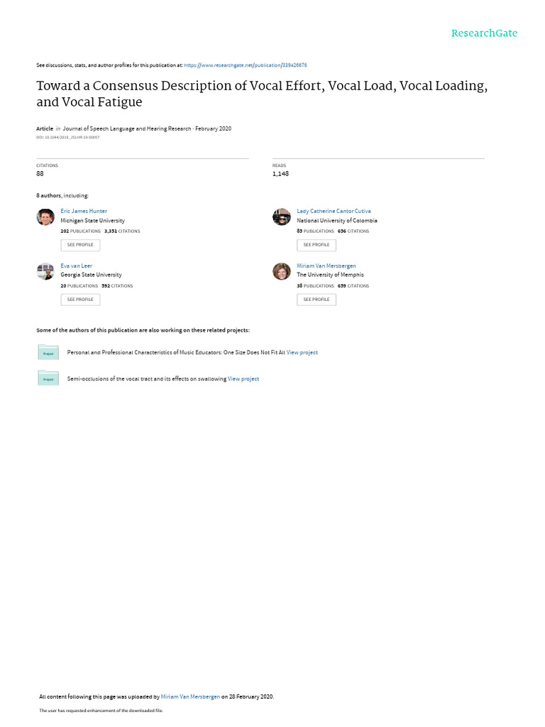 Toward A Consensus Description of Vocal Effort, Vocal Load, Vocal Loading, and Vocal Fatigue ...